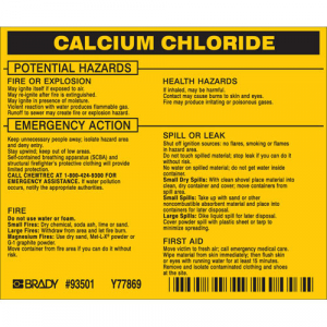 Buy Brady 93501, 3.75" x 4.5" Vinyl Calcium Chloride Label - Mega Depot