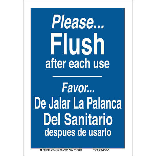 Buy Brady 124159, Bilingual Please Flush After Each Use Sign - Mega Depot
