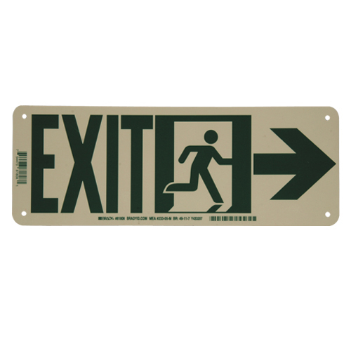 Buy Brady 81808, 5" x 14" Aluminum Exit Sign, Green on Glow - Mega Depot