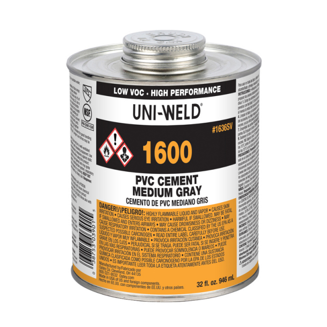 Buy Oatey 1636SV, 1600 Series Uni-Weld PVC Medium Gray Cement, 32 oz ...